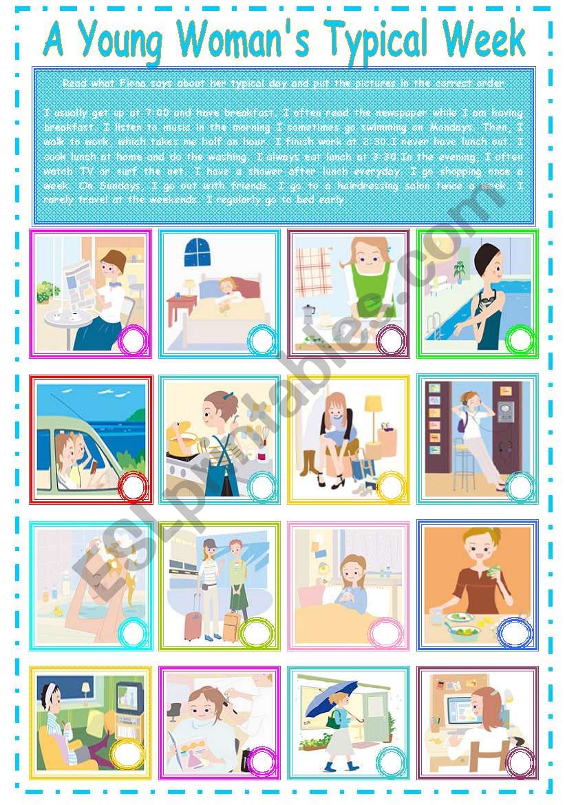 Routines : A Young Woman´s Typical Day - ESL worksheet by sruggy