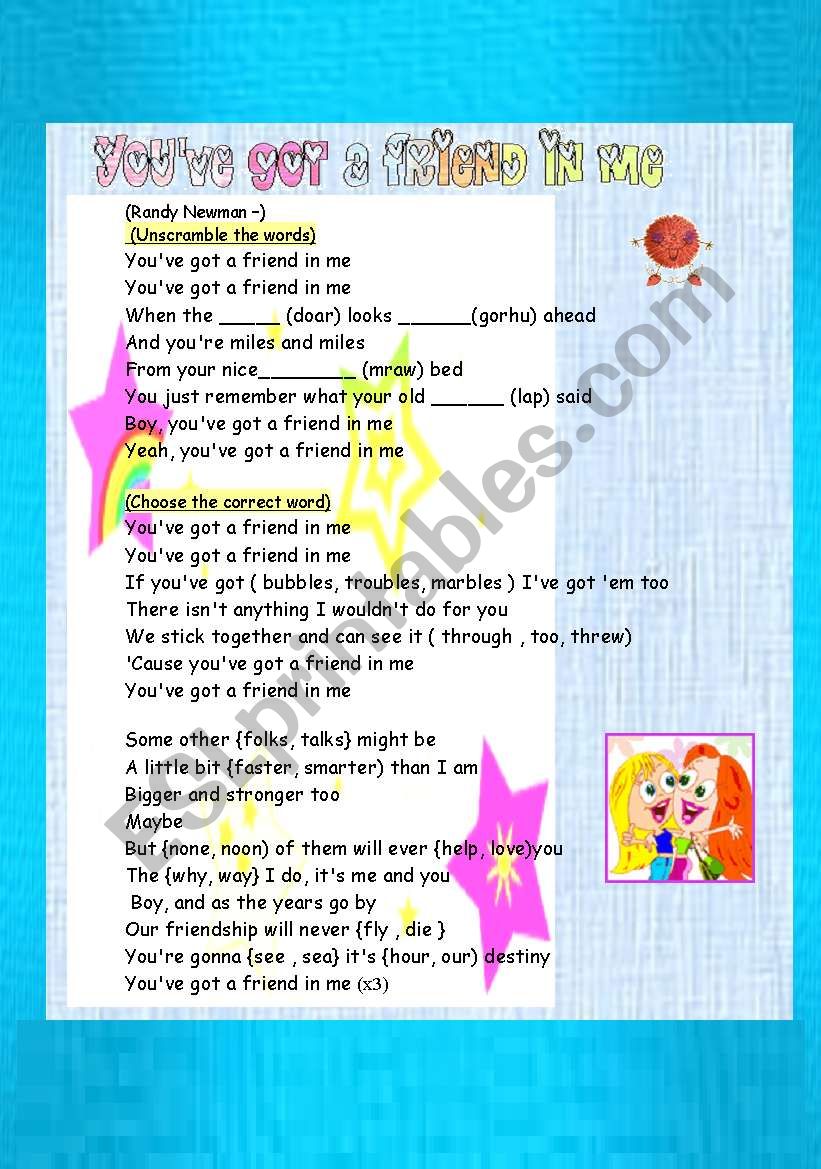 You´ve got a friend in me - ESL worksheet by gilorit