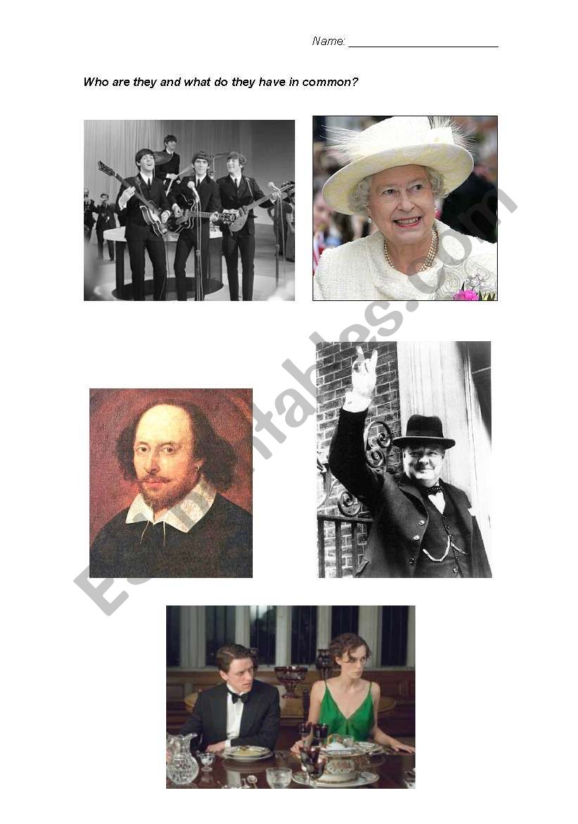English worksheets: Britain´s famous people
