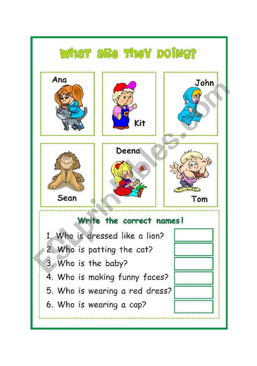 Comprehension ´What are they doing?´ - ESL worksheet by Shaba