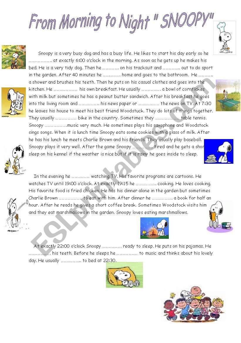Snoopy´s Daily Routine - ESL worksheet by Greenrose
