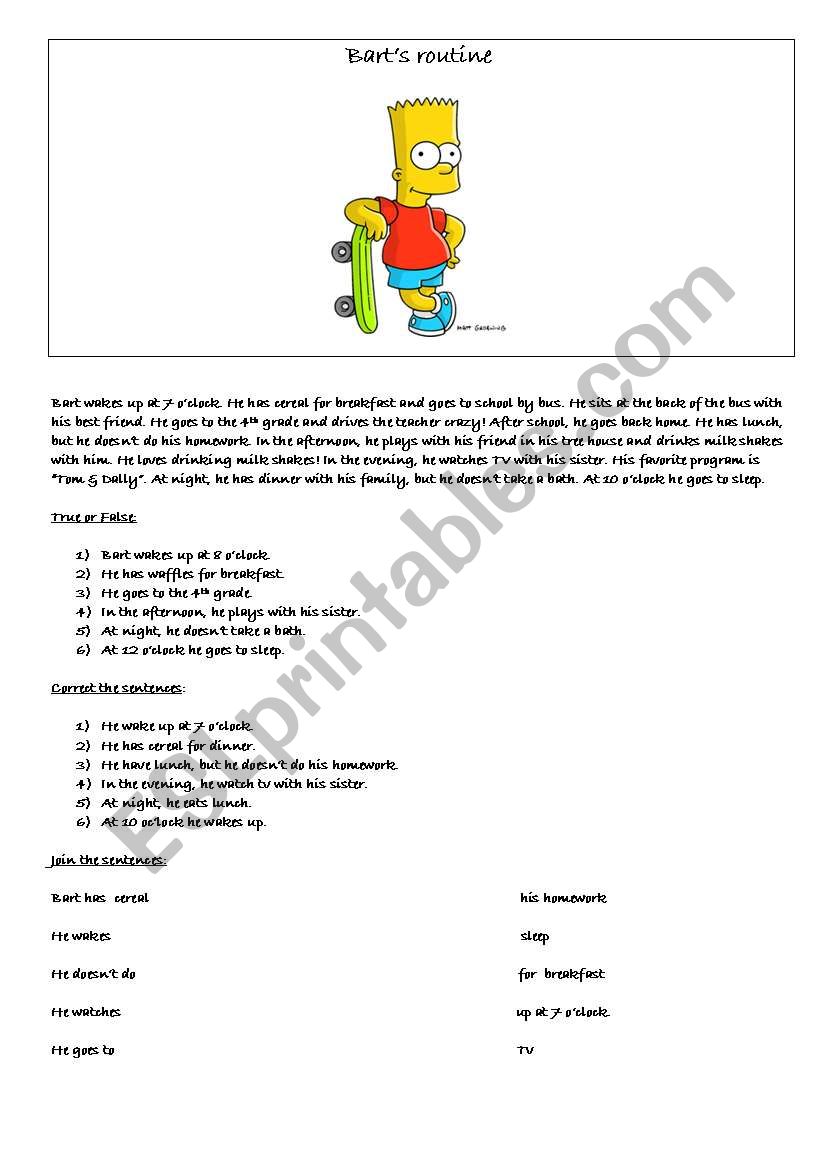 Bart´s routine - ESL worksheet by nadine85