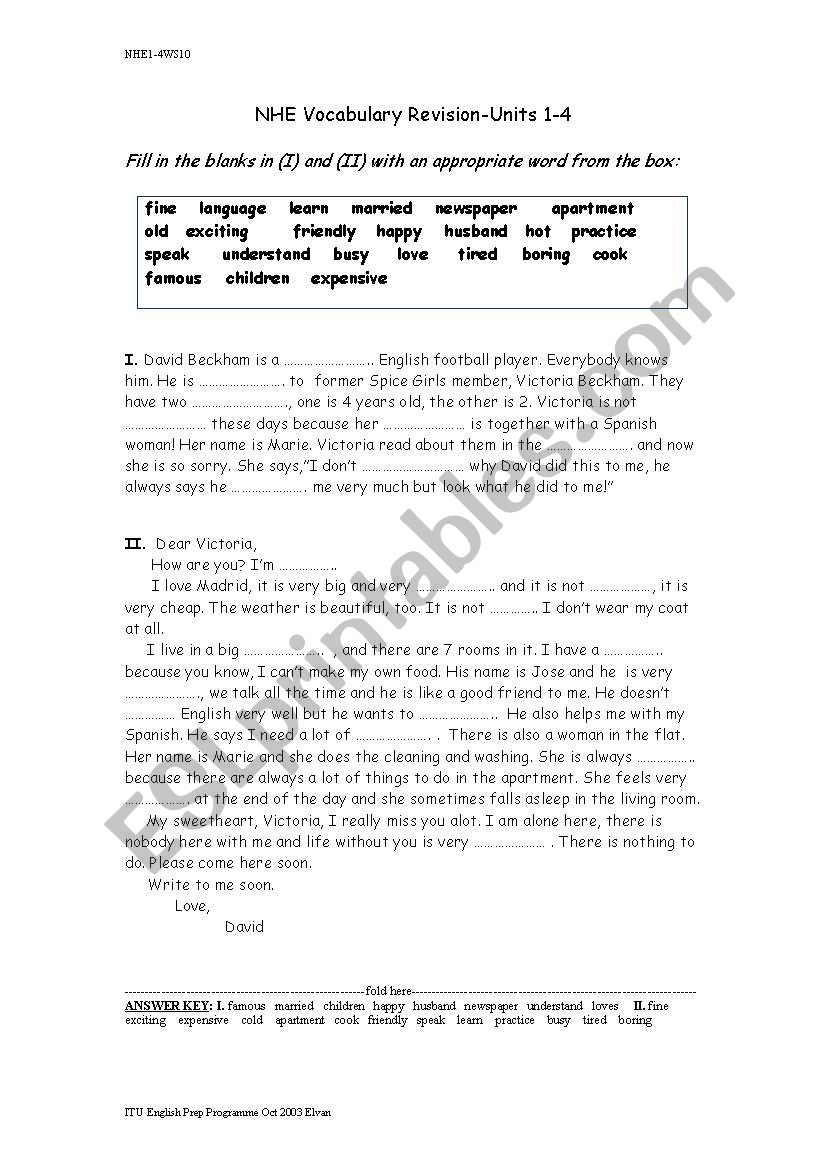English Worksheets Fill In The Blanks With Suitable Words