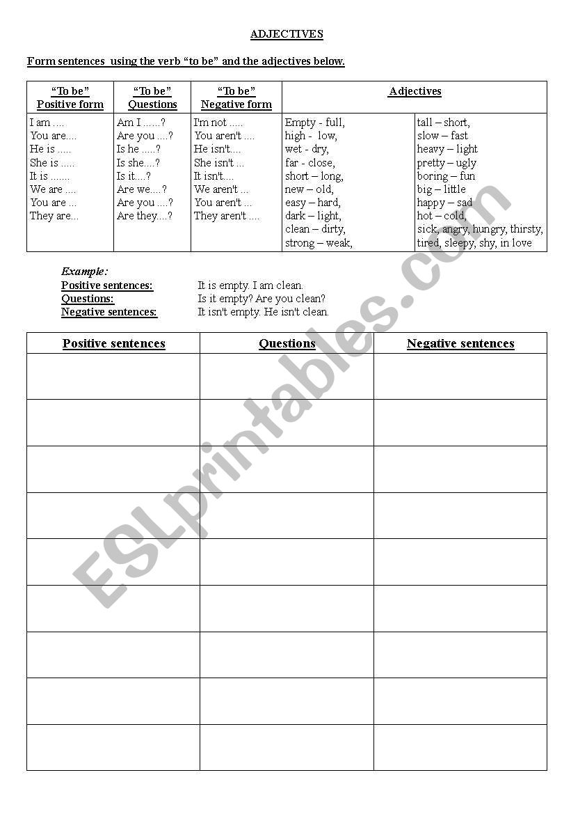 Adjectives with the verb ´to be´ - ESL worksheet by Babi965