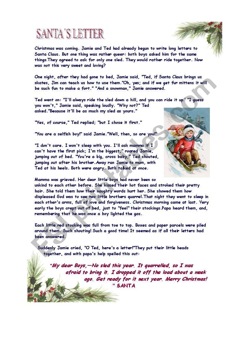 Santa´s Letter - ESL worksheet by monropa