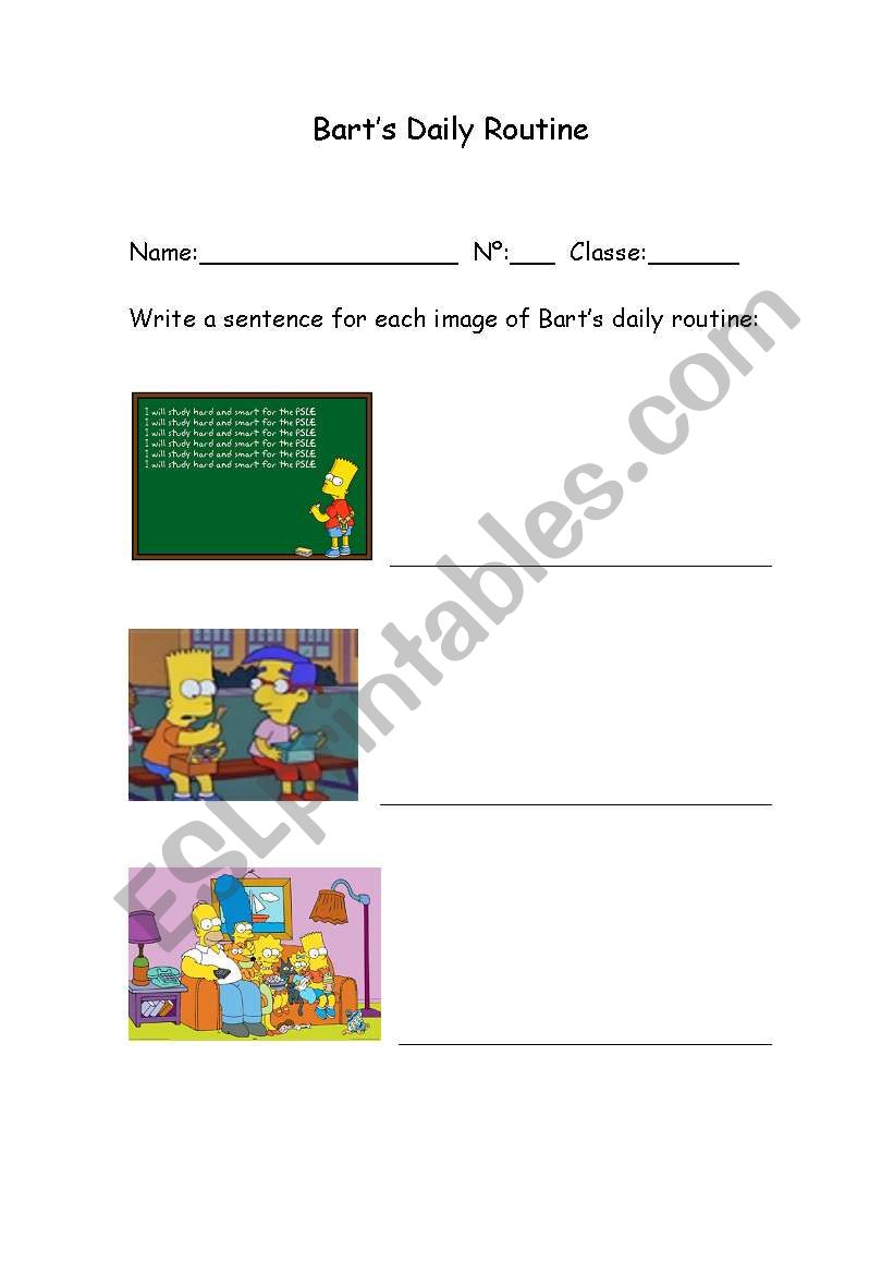 English worksheets: Bart´s routine