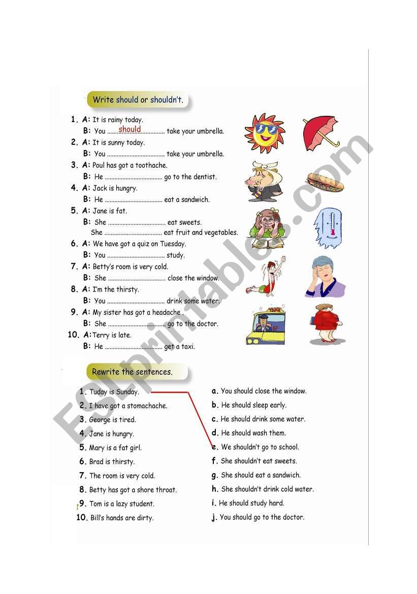 Use Of Should Shouldn39t Worksheet
