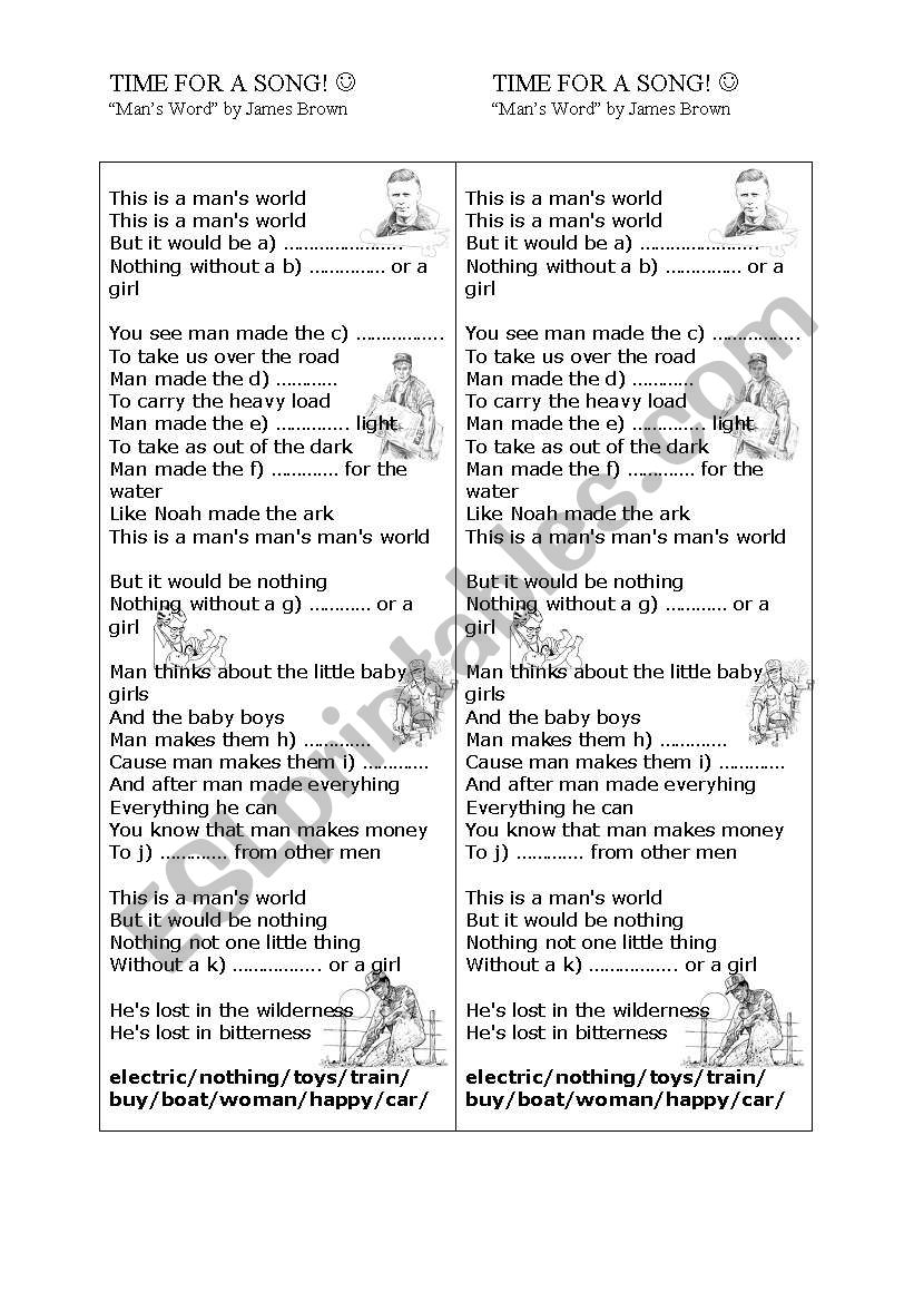 "Man´s World" by James Brown - ESL worksheet by megan