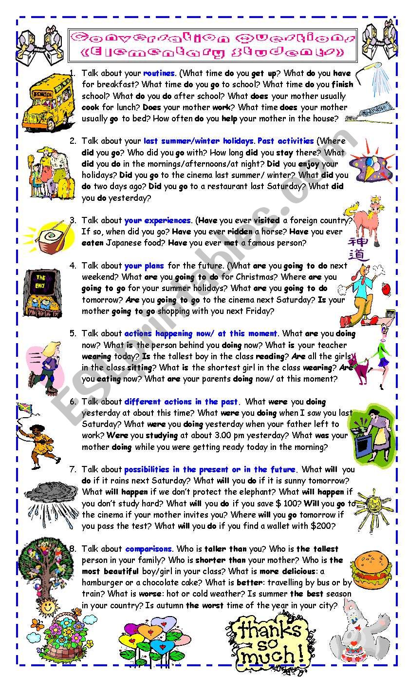 Conversation Questions For Elementary Students ESL Worksheet By Pacchy