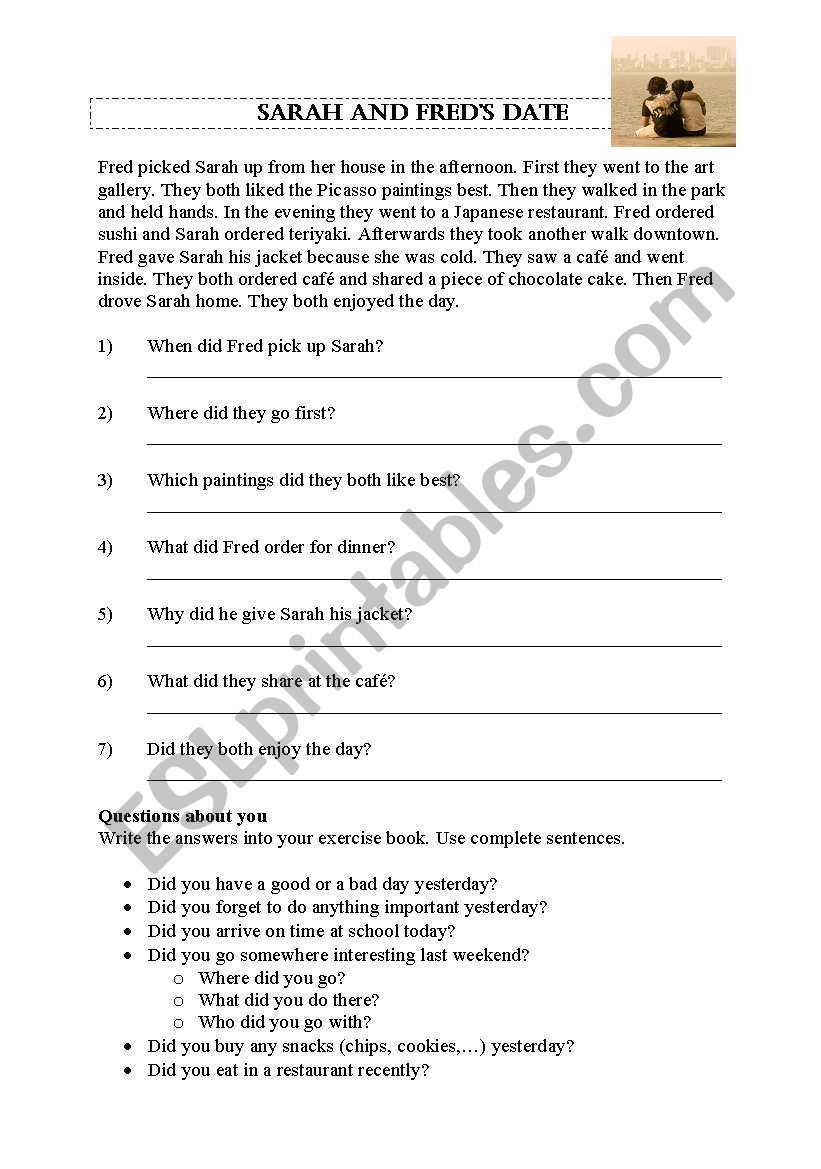 Sarah and FredÂ´s date - ESL worksheet by guli