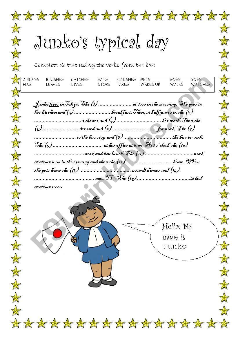 Junko´s typical day - ESL worksheet by Minchu