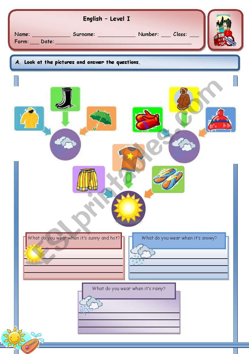 WHAT DO YOU WEAR WHEN IT´S RAINING? - ESL worksheet by xani