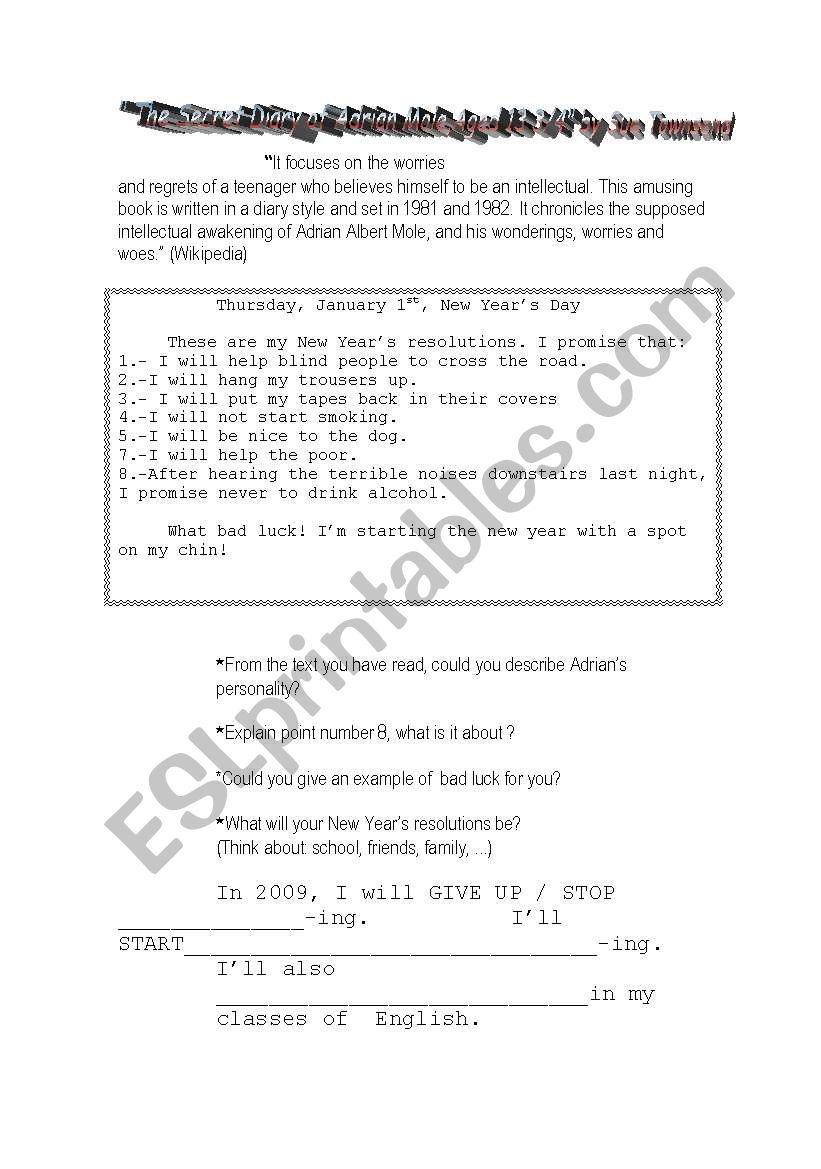 Speaking and writing about New Year´s resolutions - ESL worksheet by ...