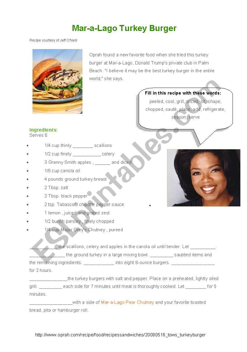 Oprah´s favourite burger recipe - ESL worksheet by borna