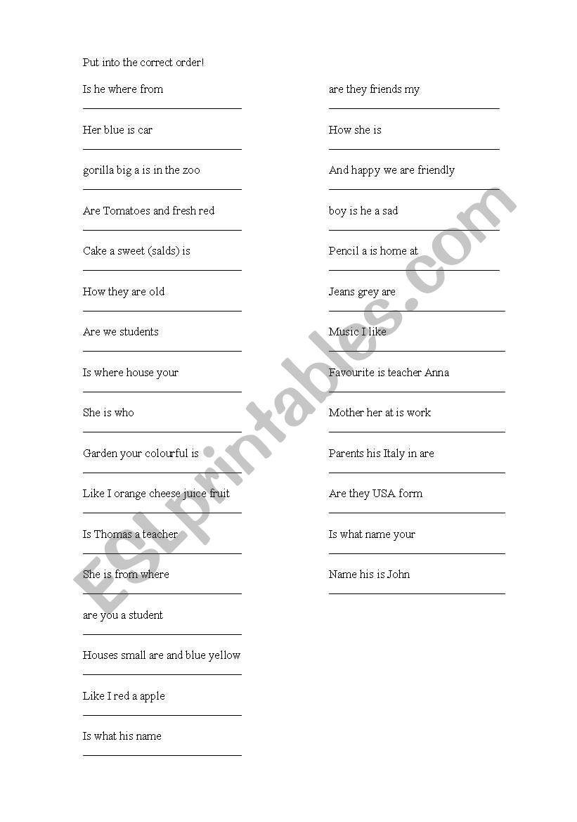 Put into the correct order (questions am/is/are) - ESL worksheet by tulks