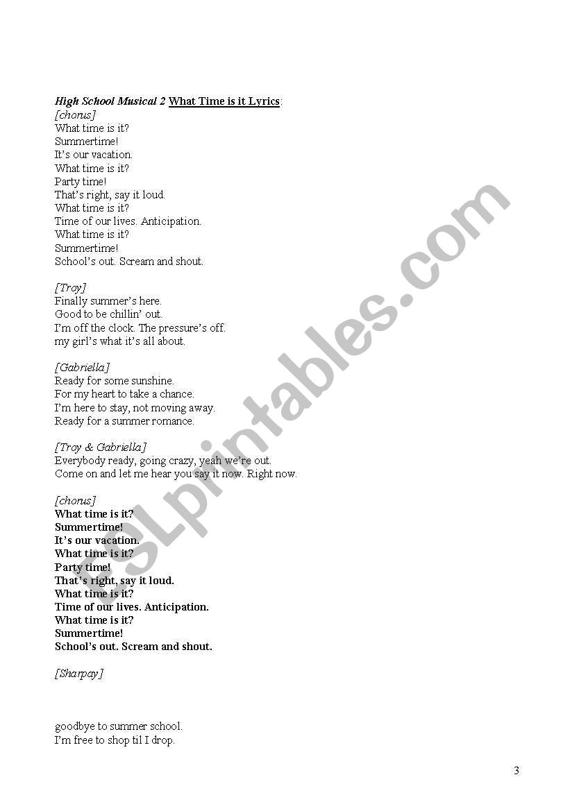 High School Musical 2 What Time Is It Lyrics