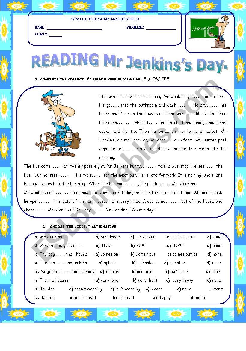 MR JENKINS´DAY - ESL worksheet by aegla