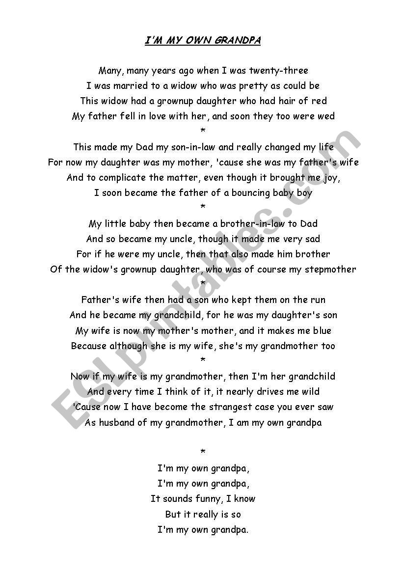 I´M MY OWN GRANDPA -LISTENING AND FAMILY TREE - ESL worksheet by eng789