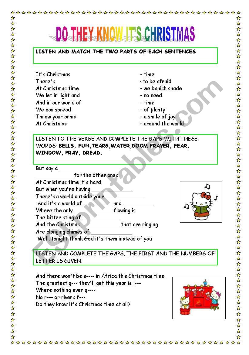 DO THEY KNOW IT´S CHRISTMAS SONG? - ESL worksheet by aragoneses