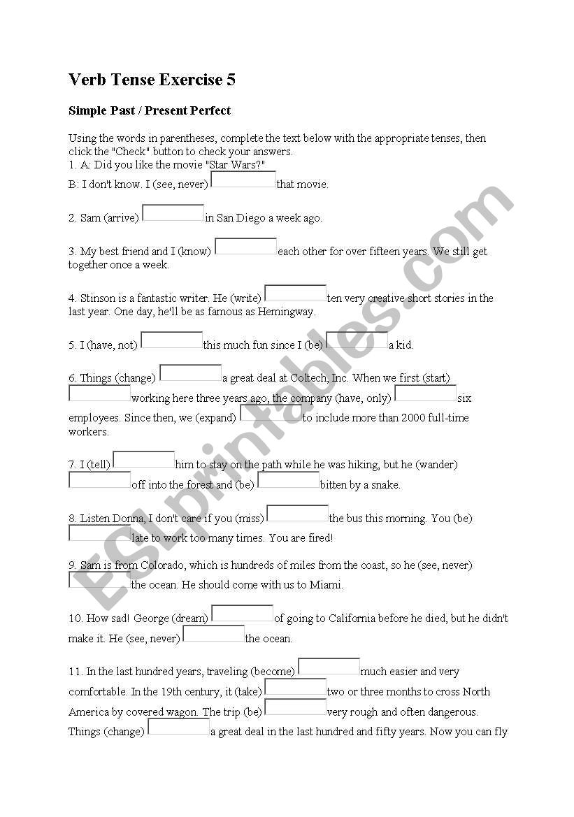 past simple vs present perfect tense - ESL worksheet by marsian