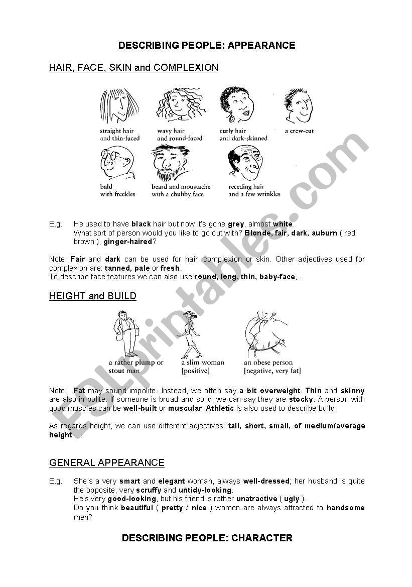 Describing people´s appearance and character - ESL worksheet by neusferris