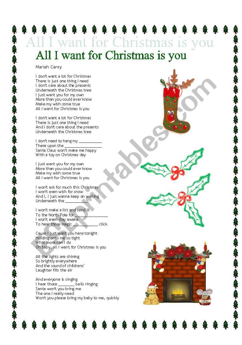 English worksheets: All I want for Christmas is you – Mariah Carey