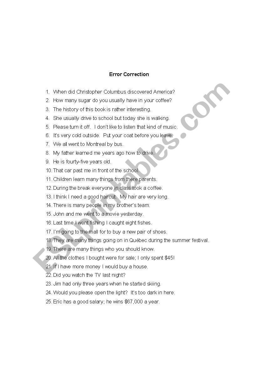 Error Correction - ESL worksheet by mfmf Error Correction - ESL worksheet by mfmf