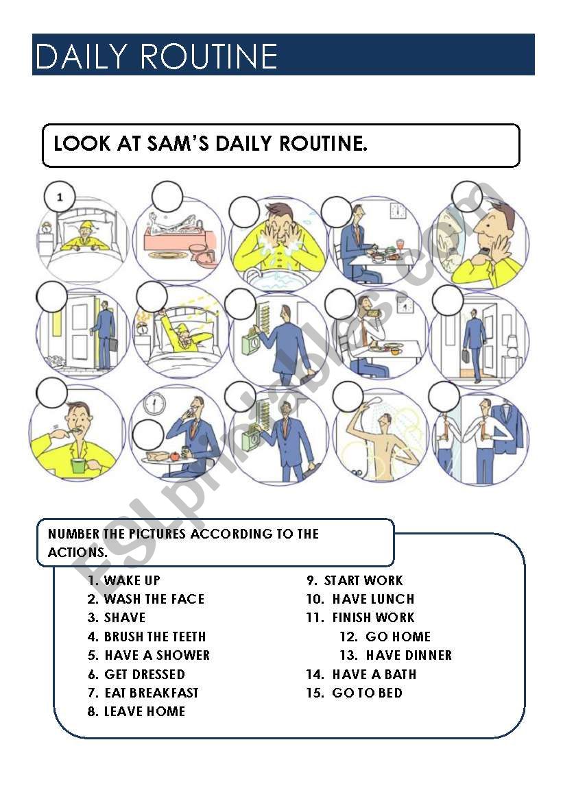 SAM´S DAILY ROUTINE - ESL worksheet by evelinamaria