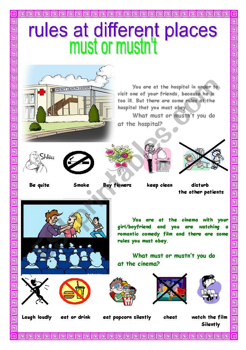 rules at different places must & mustn´t - ESL worksheet by abut