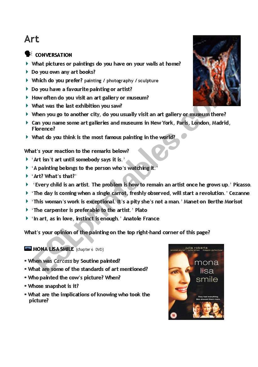 ART -MONA LISA´S SMILE - ESL worksheet by lavenham