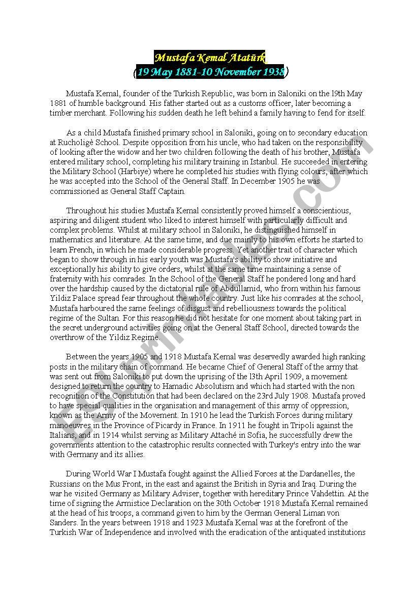 tle life of Atatürk - ESL worksheet by uumayy