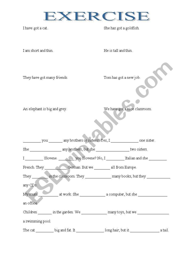 English worksheets: Verbs ´to be´ and ´have got´