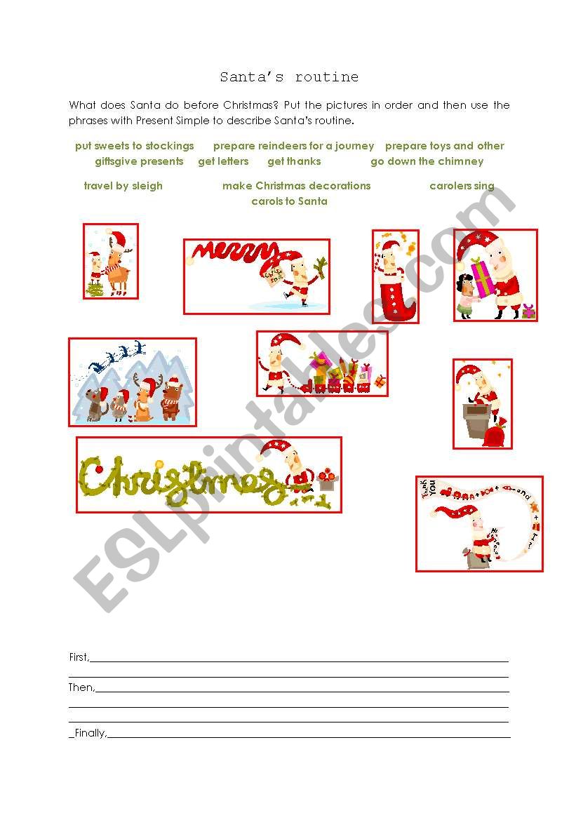 Santa´s routine - ESL worksheet by basiacheque
