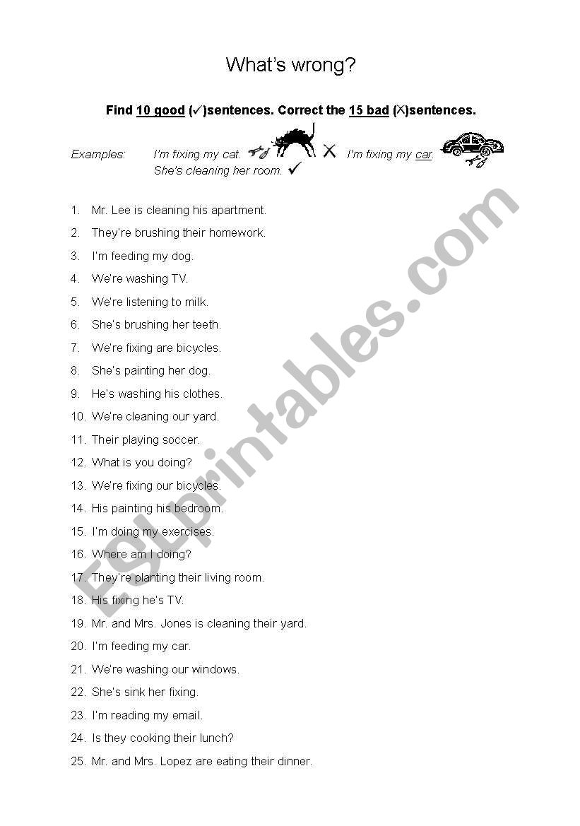 What´s Wrong? Correct the sentences. - ESL worksheet by jani