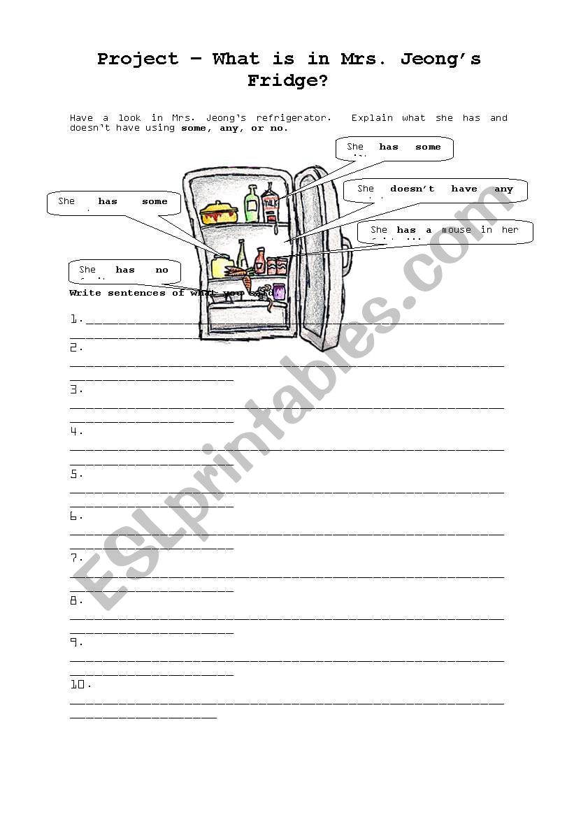 What is in Mrs. Jeong´s Fridge? - ESL worksheet by rebecca2