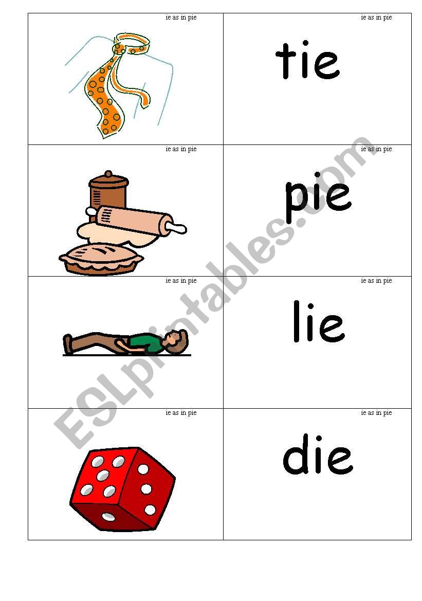 word /picture cards that contains ´ie´ phonics - ESL worksheet by ...