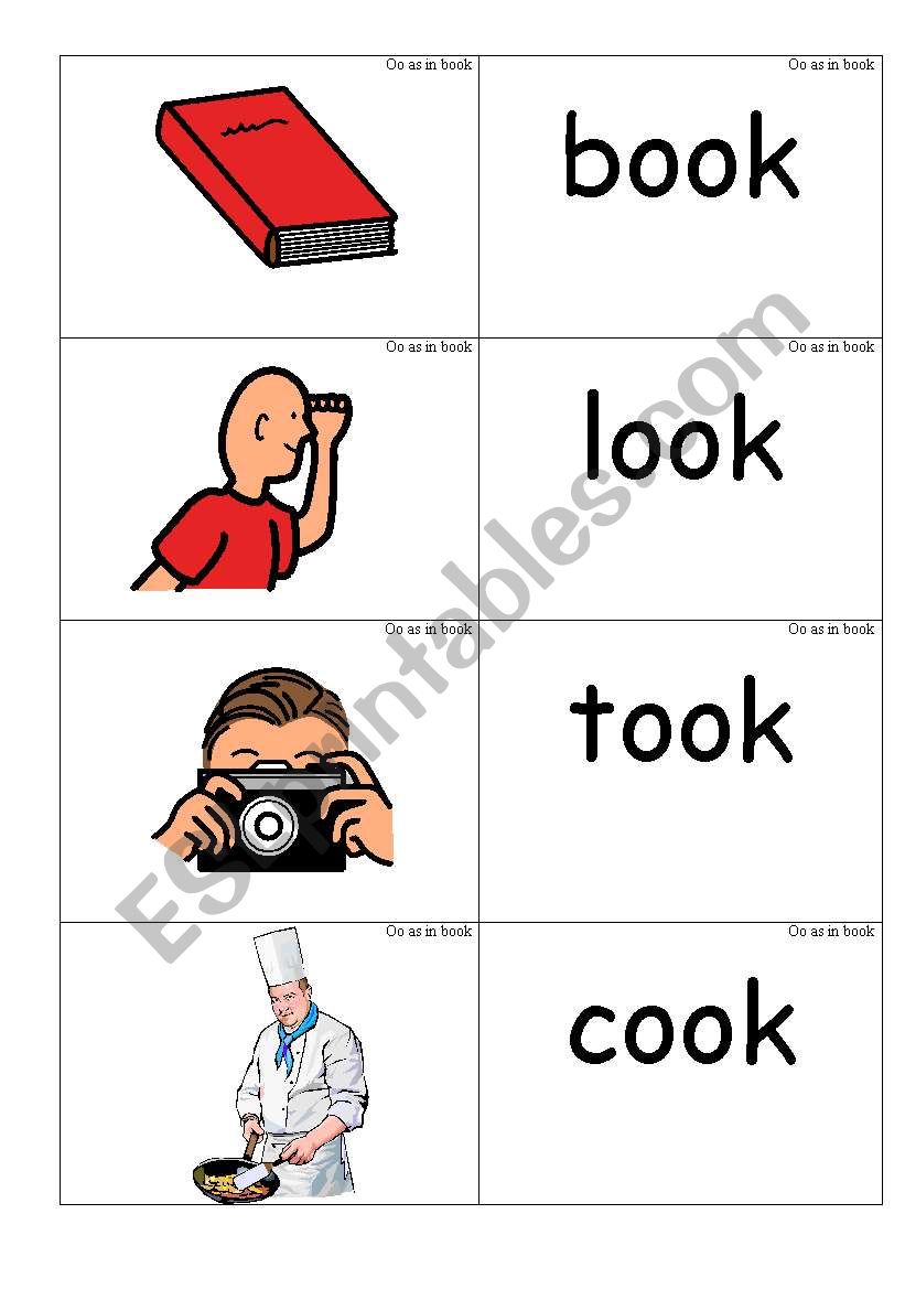 word /picture cards containing ´oo´ as in book phonics - ESL worksheet ...