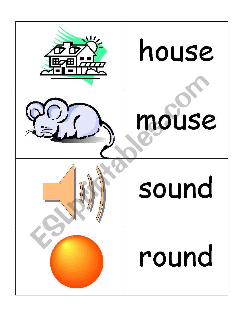 word /picture cards containing ´ou´ as in house phonics - ESL worksheet ...