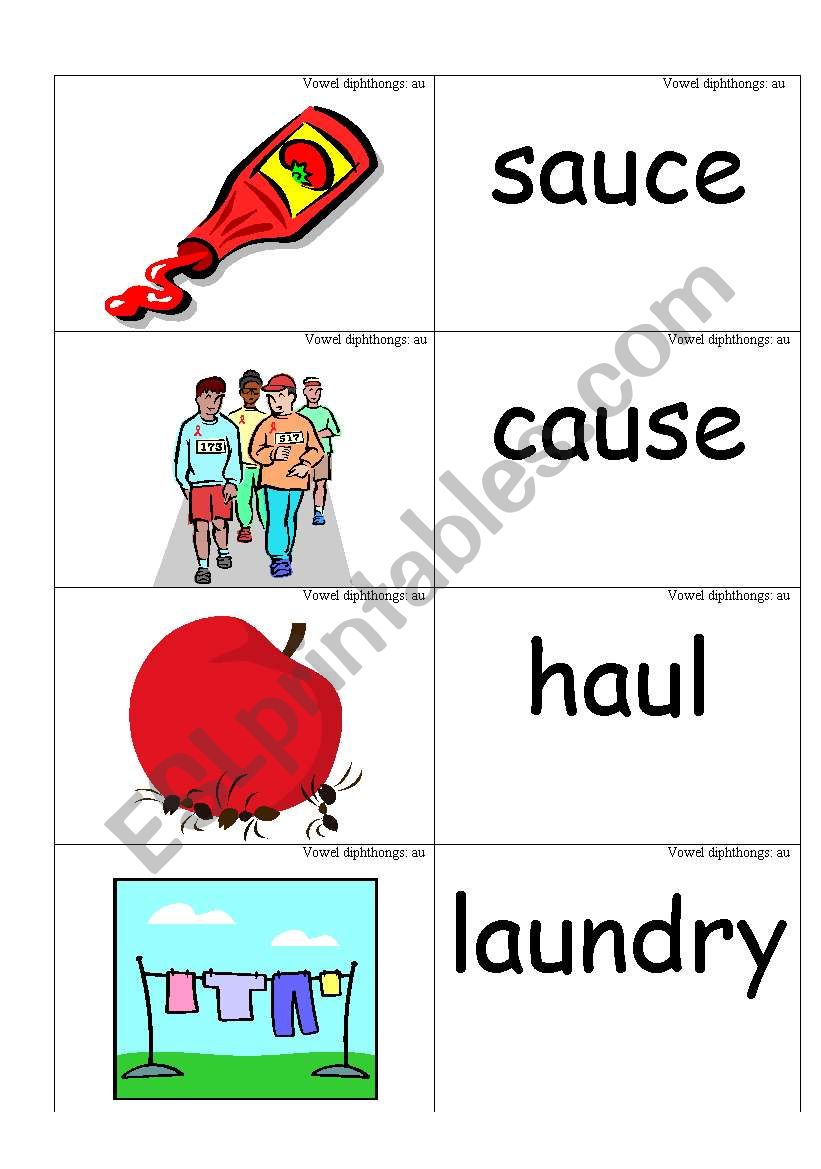 word /picture cards containing ´au´ as in sauce phonics - ESL worksheet ...