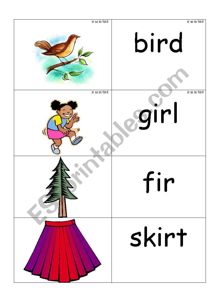 word /picture cards containing ´ir´ phonics - ESL worksheet by jenniferoz69
