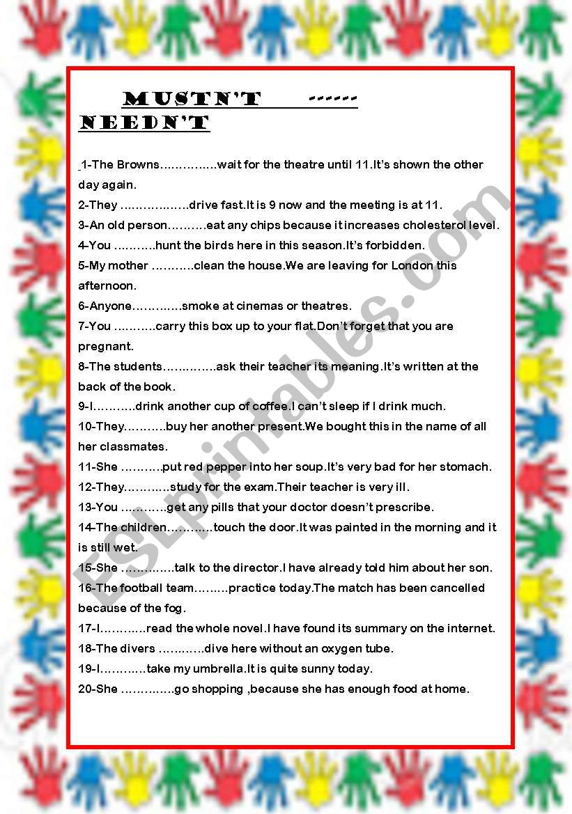 MUST -- NEEDN´T - ESL worksheet by nivida