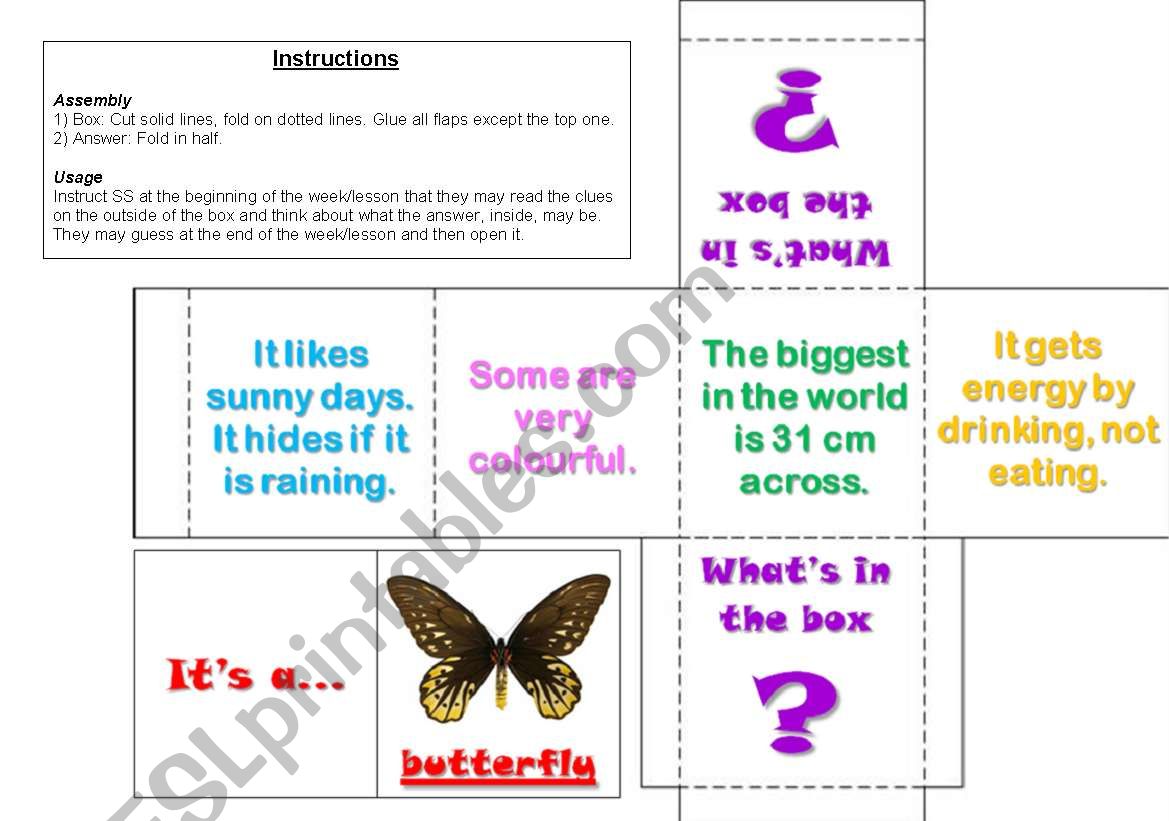 English worksheets: What’s in the box? Clue Box 1