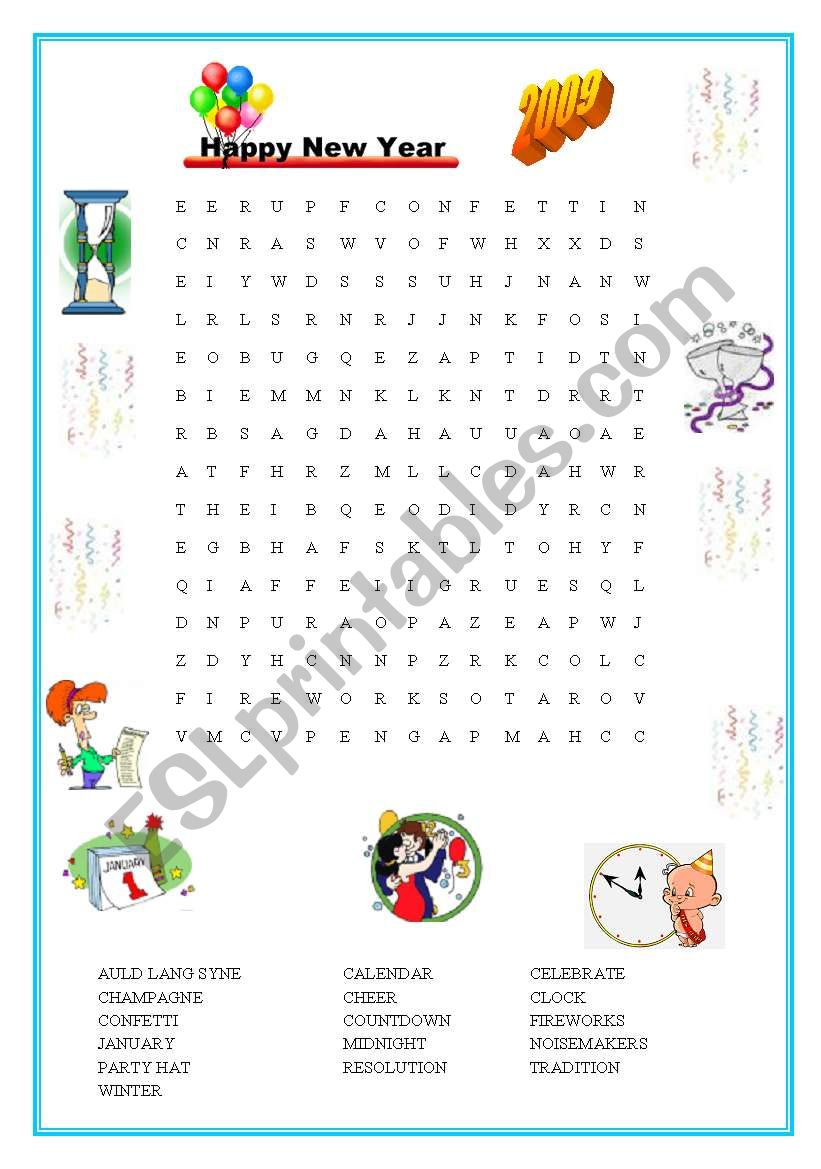 New Year´s Wordsearch - ESL worksheet by leva