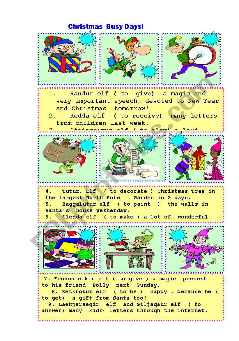 Santa´s helpers- Elves! Busy Days! - ESL worksheet by myemma
