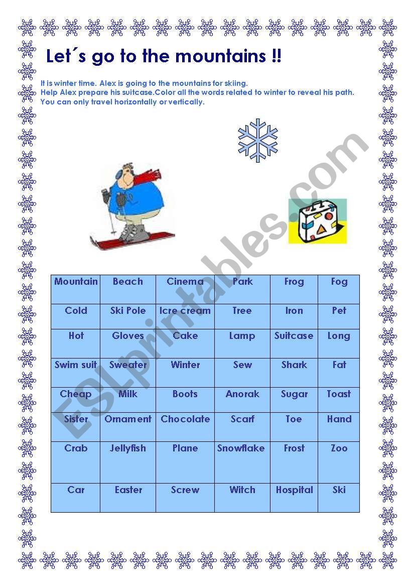 English worksheets: Let´s go to the mountain