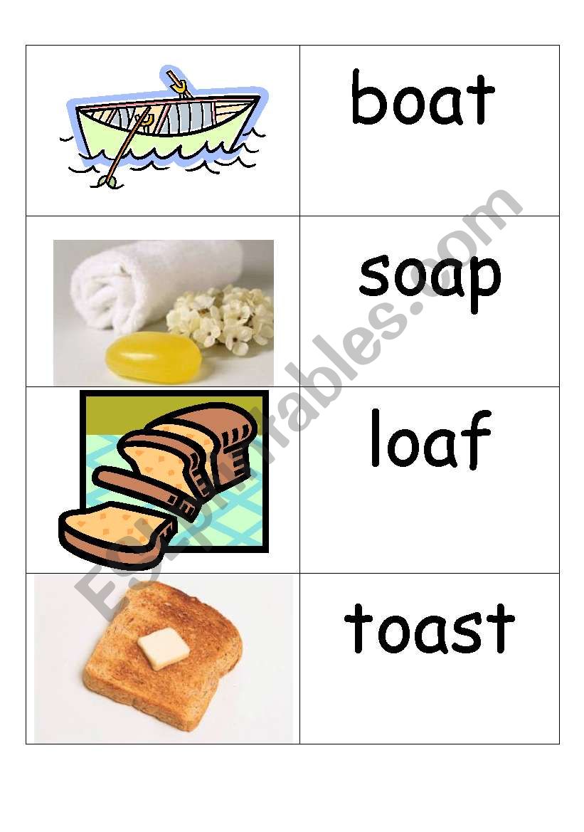words /pictures cards that contain ´oa´ part 1 - ESL worksheet by ...
