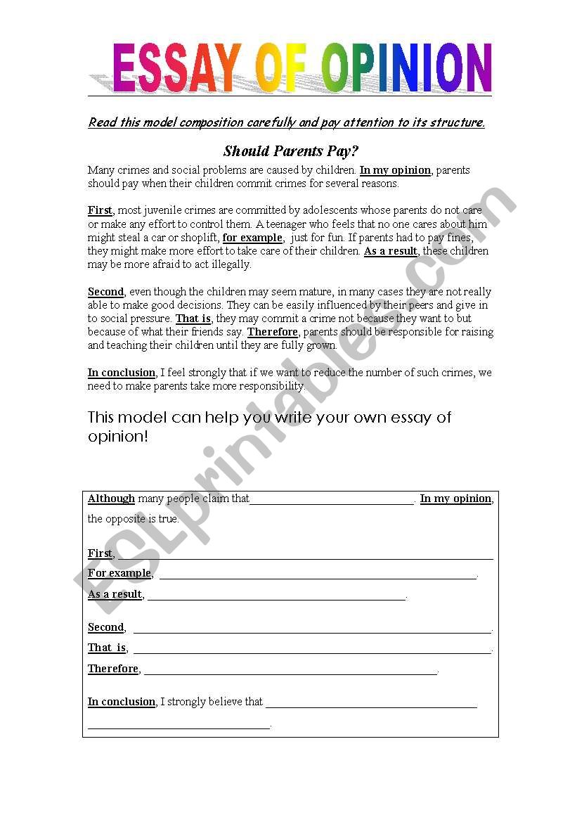 Essay Of Opinion ESL Worksheet By Pirchy