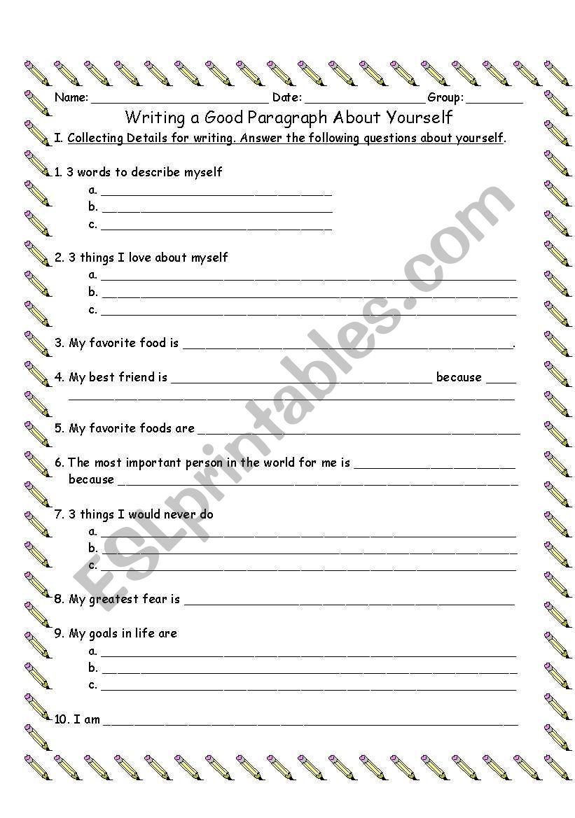 Writing A Paragraph About Yourself ESL Worksheet By Minellpena
