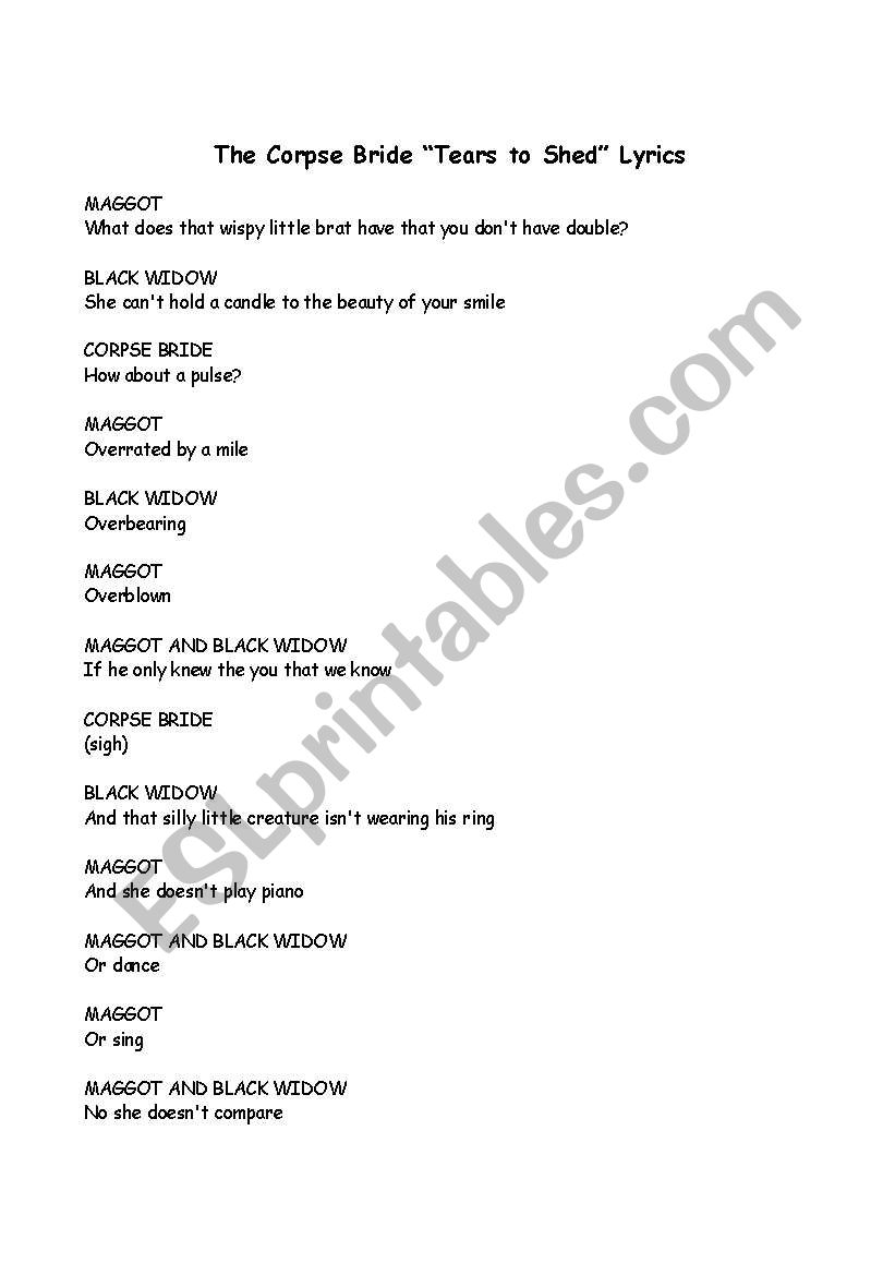 English worksheets: Tim Burton´s The Corpse Bride Lyrics (2)