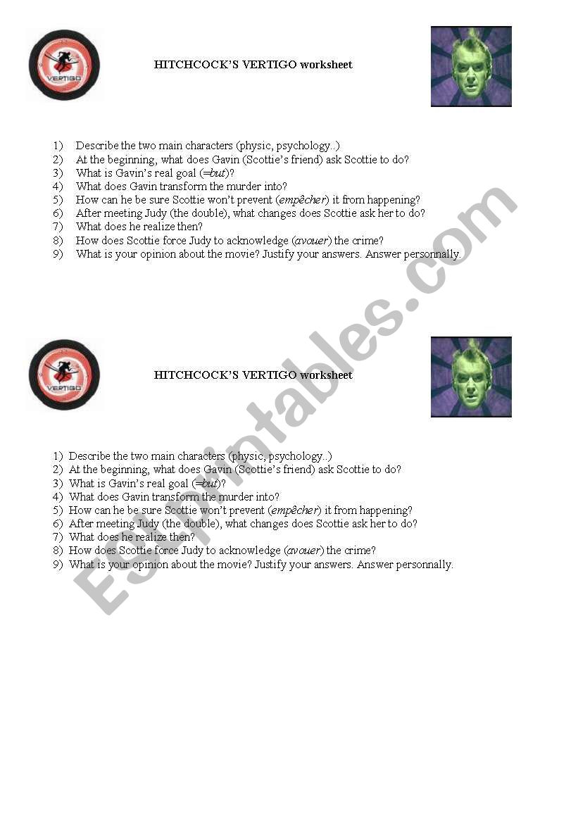 worksheet on Hitchcock´s Vertigo - ESL worksheet by tarkone